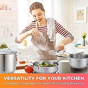 Mueller Pots and Pans Set 17-Piece, Ultra-Clad Pro Stainless Steel Cookware Set, Ergonomic and EverCool Stainless Steel Handle, Includes Saucepans, Skillets, Dutch Oven, Stockpot, Steamer and More
