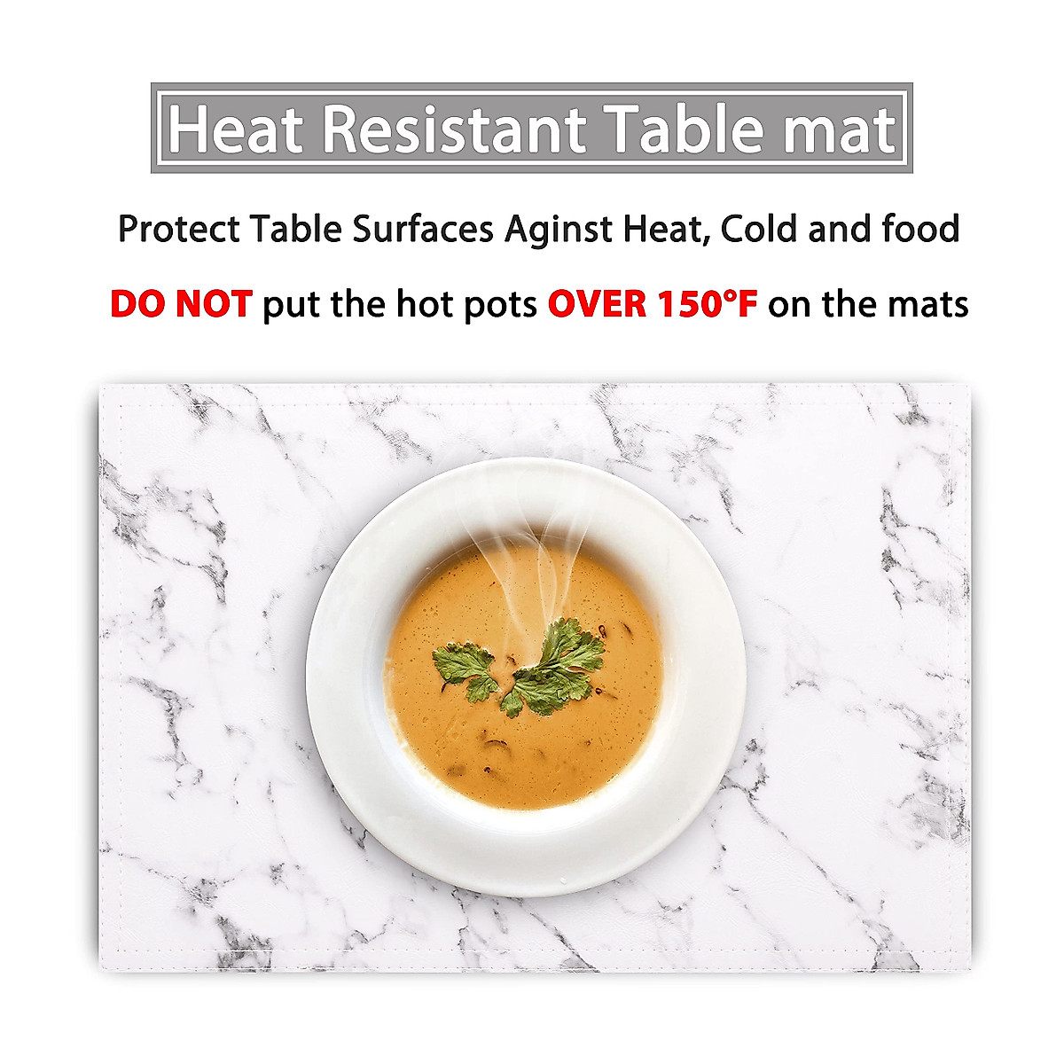 Marble Faux Leather PU Placemats, Set of 4, Washable, Stain Resistant for Dining Room Kitchen Table Decor