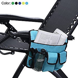 PATIKIL Chair Armrest Organizer, Waterproof Beach Chair Hanging Storage Pouch Snack Magazine Arm Rest Bag with 4 Pockets for Outdoor Camping, Light Blue