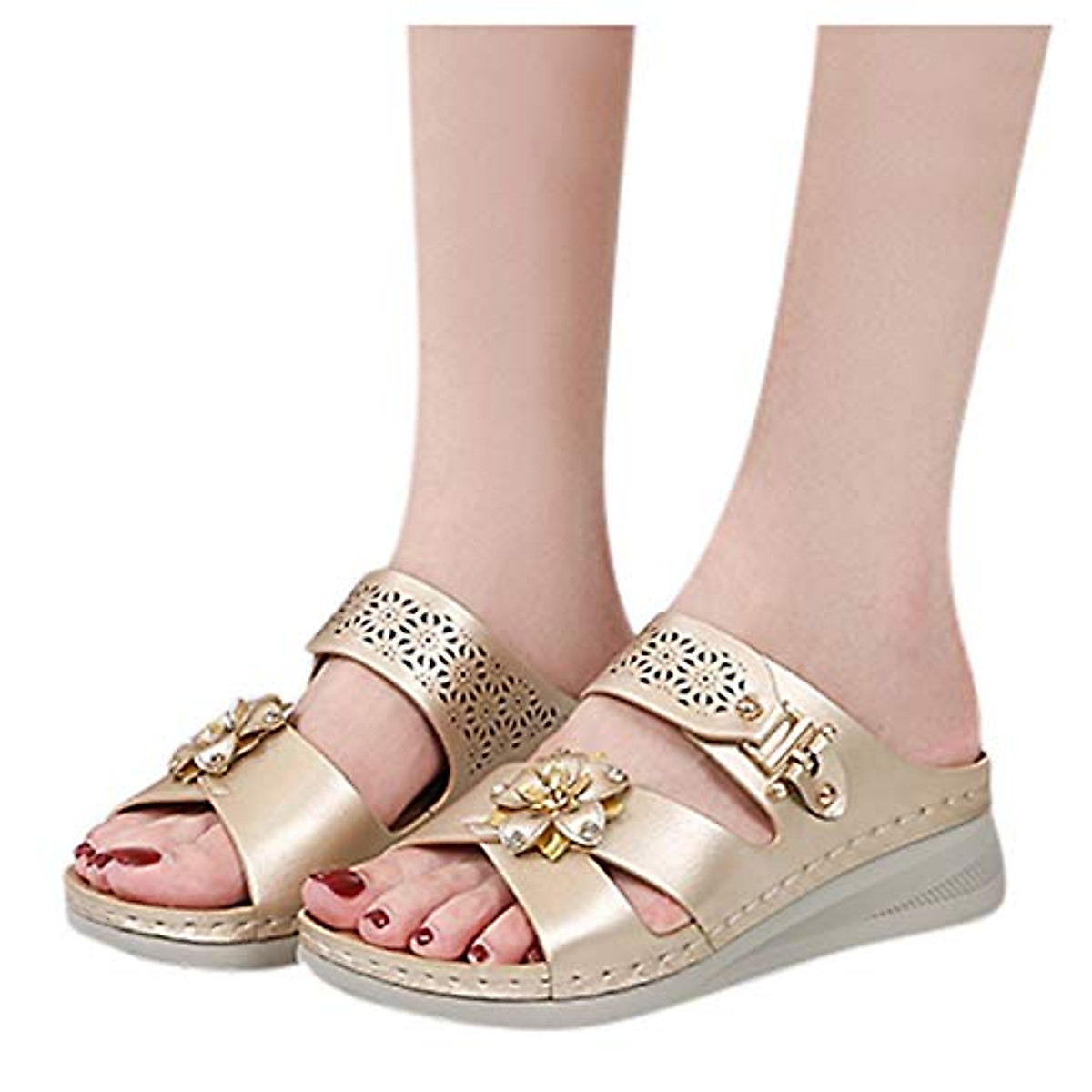 justHIGH Women’s Beach Wedge Sandals – Ladies Platform Flip Flops with Orthotic Arch Support Lightweight