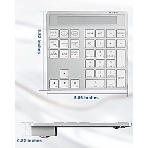 Bluetooth Number Pad with Calculator - Bluetooth + 2.4G Wireless Numeric Keypad Slim 34-Key Portable External Numpad Keyboard Data Entry & Calculate 2 in 1 for Laptop MacBook