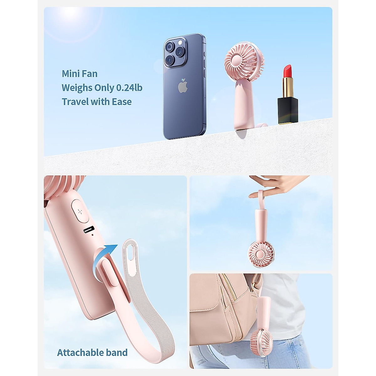 coldSky Portable Handheld Mini Fan, 3 Speeds Personal Small Fan For Makeup Eyelash, Cute Design Rechargeable Desk Fan With Non-slip Base For Travel, Bedroom, Woman, Men