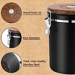 ZWOOS 2 lbs Coffee Canister for Ground Coffee, Coffee Bean Containers, Coffee Storage Airtight Canister with Scoop, 2800 ml (Black+Wood Print Lid)