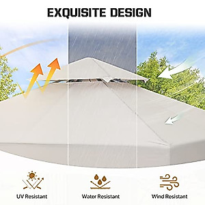 COOS BAY 8x8 Outdoor Patio Gazebo with Corner Shelves, Two-Tiered Soft Top Canopy for Backyard, Lawn, Deck and Garden, Beige