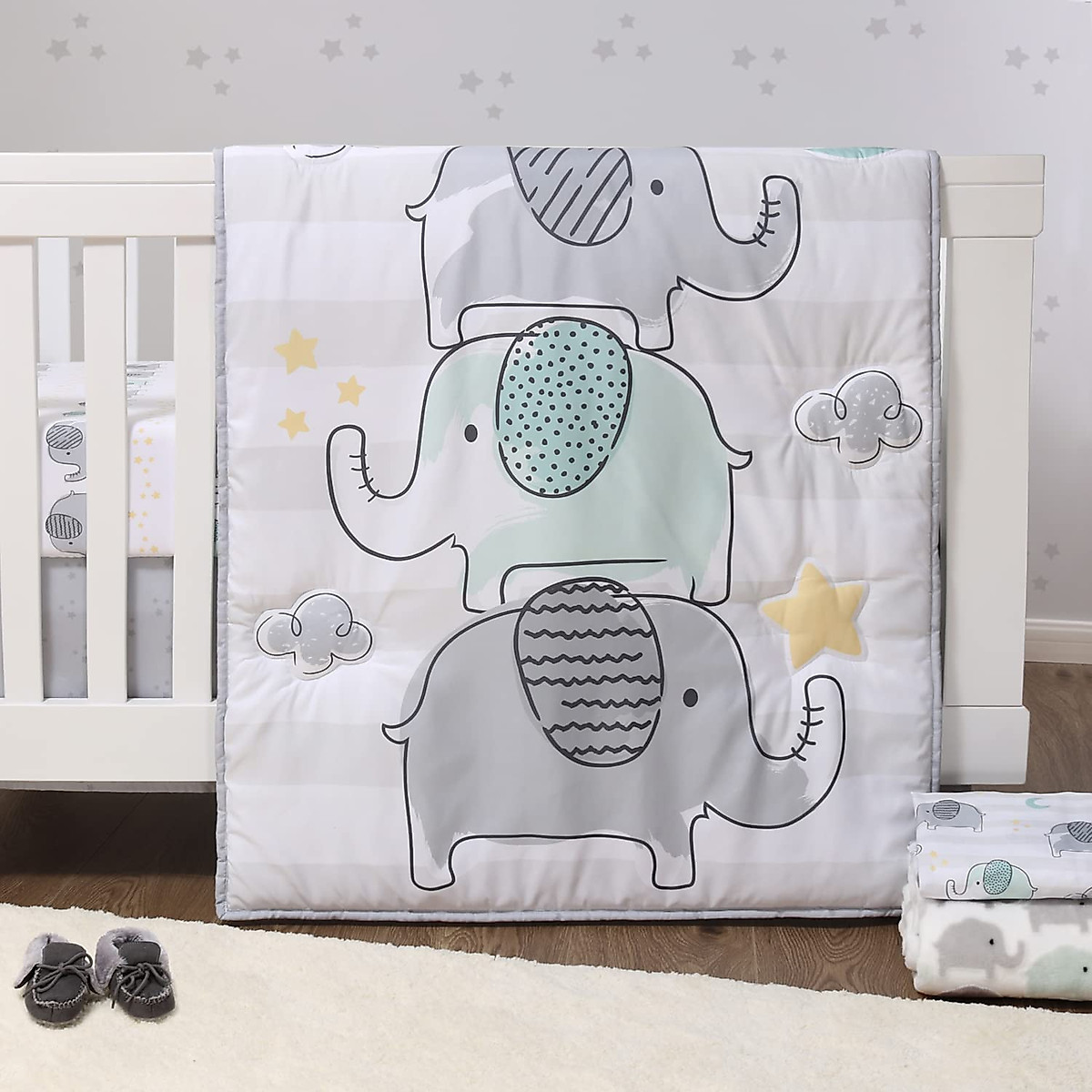The Peanutshell Elephant Crib Bedding Set for Boys or Girls, 5 Pieces