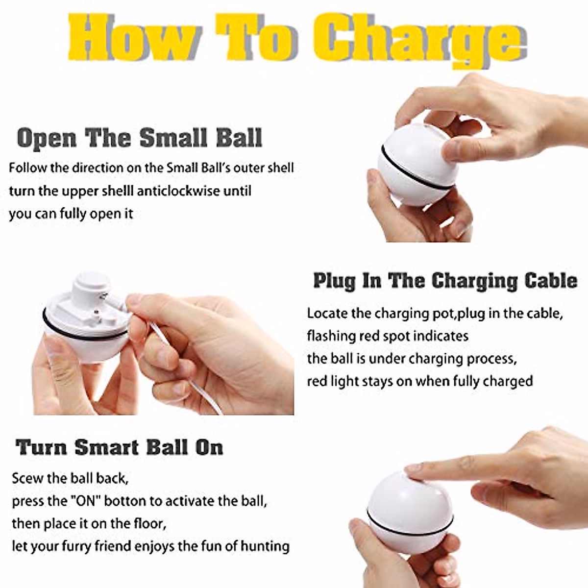 YOFUN Smart Interactive Cat Toy - Newest Version 360 Degree Self Rotating Ball, USB Rechargeable Wicked Ball, Build-in Spinning Led Light, Stiulate Hunting Instinct for Your Kitty (White)