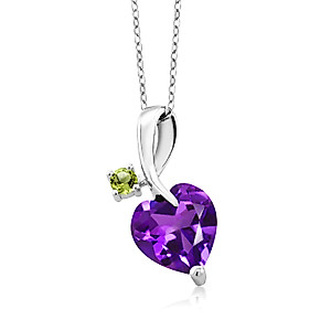 Gem Stone King 2.42 Ct Heart Shape Purple Amethyst Green Peridot 925 Sterling Silver Pendant