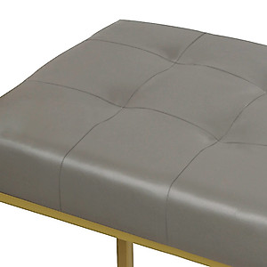 GIA 24-Inch Counter Height Square Metal Stool with Footrest and Tufted Gray Vegan Leather Upholstery, Gold Frame, Qty of 1