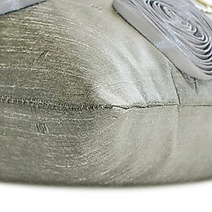 The HomeCentric Silver Lumbar Pillow Cover, Ribbon Rose Lumbar Pillow Cover, 12x24 inch (30x60 cm) Lumbar Pillow Cover, Rectangle Silk Lumbar Pillow Cover, Modern Lumbar - Silver Rose Garden