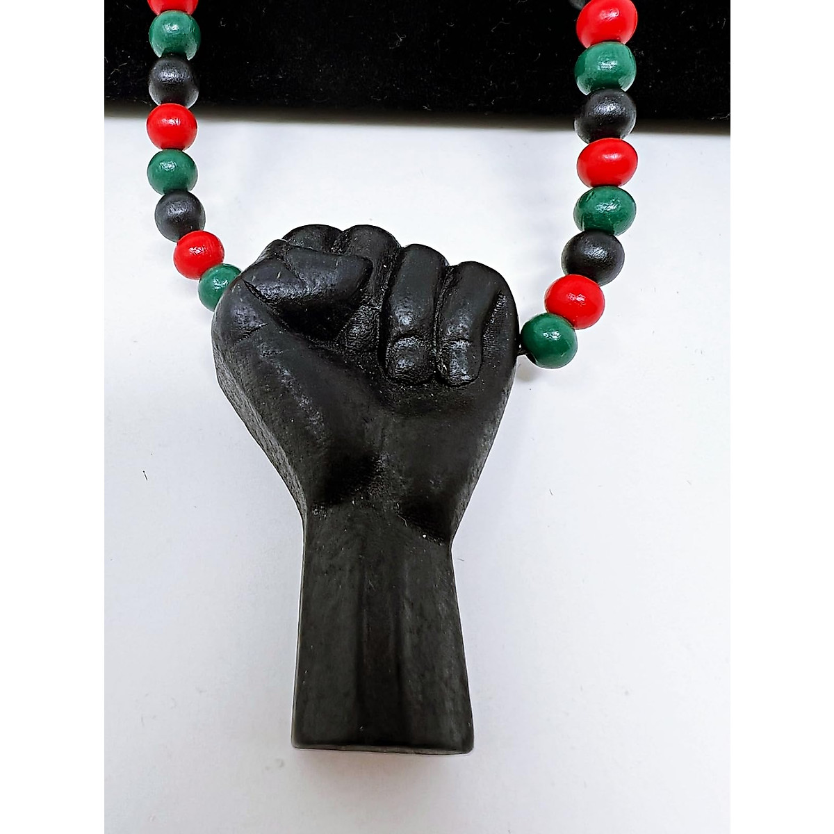 Hip Hop Rising Fist Pendant 8 mm 24, 27, 30 inches Wooden Bead Necklace (Multi Beads, 36)