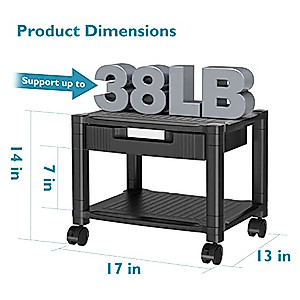 MaxGear Printer Stand, Under Desk Printer Stand with File Storage and Cable Management, Height Adjustable Printer Cart, 2 Tier Computer Printer Desk Stand with 4 Wheels, 3D Printer Table for Office