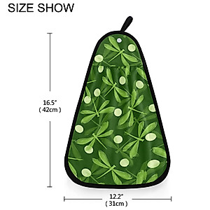 visesunny Cute Green Dragonflies Hand Towel for Kitchen Bathroom Decor Soft Absorbent Cotton Dish Towel with Hanging Loop Botton Cleaning and Drying Washcloth