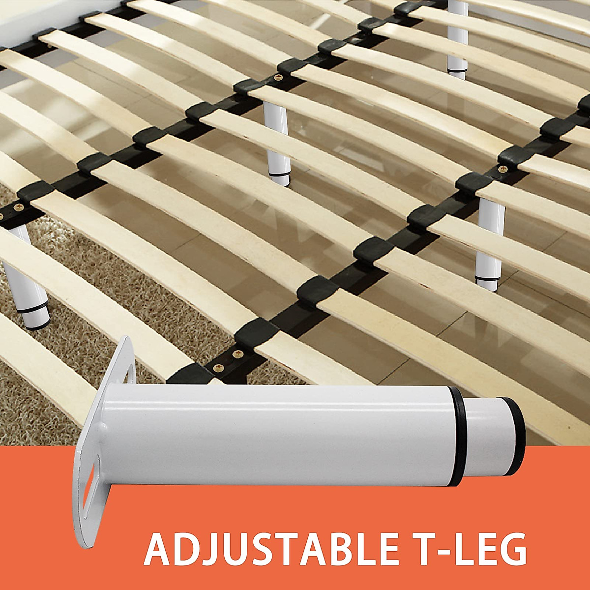 BokWin 2 Pcs Bed Center Support Leg,7.08 Inch-13 Inch Bed Frame Feet Replacement,Adjustable Bed Frame Legs for Bed Sofa Cabinet Furniture Frame(White)