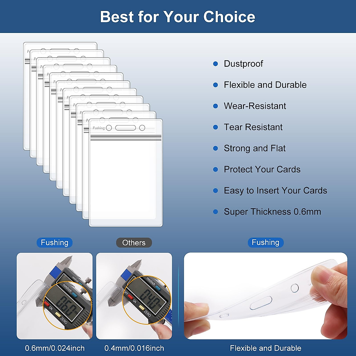 Fushing Pack of 50 Clear Plastic Vertical Badge Holders, Name Tag Holders, Card Holders (S)