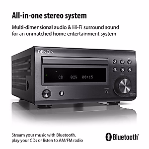 Denon D-M41 Home Theater Mini Amplifier and Bookshelf Speaker Pair - Compact HiFi Stereo System with CD, FM/AM Tuner and Wireless Bluetooth Music | Perfect for Small Rooms and Home Cinema