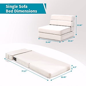 BALUS Triple Fold Down Sofa Bed,Single Size Sleeper Sofa 2 In1 Tri-Fold Floor Couch for Living Room, Foam Foldable Mattress Convertible Upholstered Chaise Lounge, Folding Futon Guest Bed