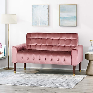 Christopher Knight Home Aubrie Tufted Velvet Loveseat Tipped Tapered Legs, Blush and Gold Finish