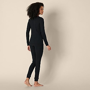 Amazon Essentials Women's Waffle Snug Fit Pajama Set, Black, Large