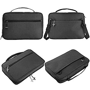 Bible Cover Bible Carrying Case 12"x8"x1.5" Bible Case Bible Covers with Shoulder Strap Pockets and Zipper Bible Book Covers for Men Women Bible Study (Black)