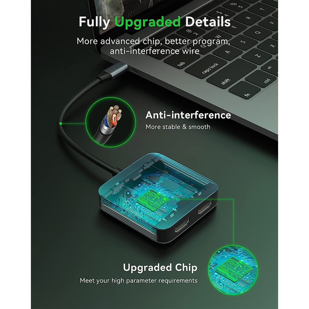 cakitte USB C to Dual HDMI Adapter 4K@120Hz/60Hz, 3 in 1 USB C to HDMI Adapter for Dual Monitors with 100W PD Charging, for MacBook Pro Air, iPad Pro, XPS, Laptop, HP, Dell [Compatible Thunderbolt 3]