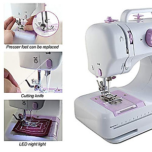 NEX Portable Sewing Machine Double Speeds for Beginner, Kids Sewing Machine with Reverse Sewing and 12 Built-In Stitches, Light Purple