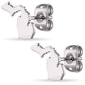 Stone Armory Michigan Map Earrings - Stainless Steel Michigan Jewelry - Hypoallergenic Earrings for Sensitive Ears - State of Michigan Gifts for Women