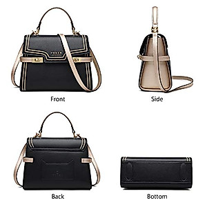 Leather Crossbody Bags for Women, Genuine Leather Ladies Top-handle Bags with Adjustable Shoulder Strap Womens Fashion Designer Purses and Handbags Girls Small Flap Cross Body Messenger Bags (Black)