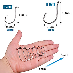 Circle Hooks Catfish Saltwater Fishing Hooks Assortment 2X Strong High Carbon Steel Offset Hooks Octopus Hooks Fishing Clips Kit for Catfishing Freshwater Saltwater (155pcs Kit)
