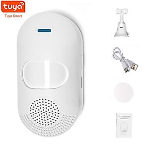 Wireless PIR Motion Sensor Alarm: WiFi Motion Detector Alarm with 100dB Siren, TUYA APP Control, Sound & Light Alarm, Infrared Alarm Detector with USB Charge, Compatible with Alexa