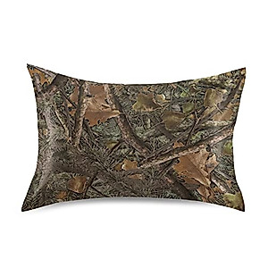 Dalzium Satin Pillowcase for Hair and Skin, Forest Camouflage Silk Pillowcase Soft and Cozy Body Pillow Covers, Standard Size Satin Pillow Cases with Envelope Closure(20x26 Inch), 1PC