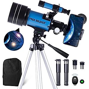 Telescope for Kids Astronomy Beginners - 70mm Aperture Refractor Telescope for Viewing Planets Stars with Adjustable Tripod Phone Adapter Wireless Remote Cool Christmas Astronomy Gifts for Kids, Blue