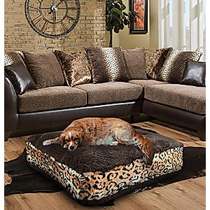 Bessie and Barnie Chepard/Grizzly Bear Luxury Shag Extra Plush Faux Fur Rectangle Pet/Dog Bed (Multiple Sizes)