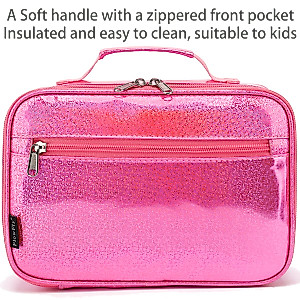 FlowFly Kids Lunch box Insulated Soft Bag Mini Cooler Back to School Thermal Meal Tote Kit for Girls, Boys,Pink