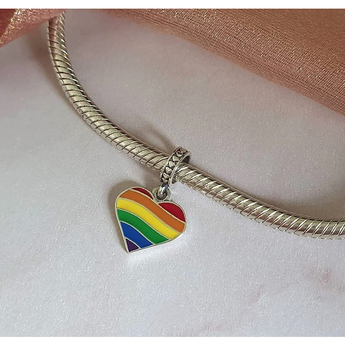 Pride Rainbow Heart LGBTIQ+ 925 Sterling Silver Charms Beads Pendants for Pandora Bracelets & Necklaces Etc