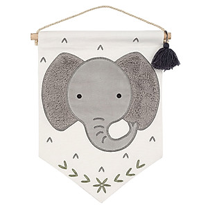 Lambs & Ivy Elephant Canvas Banner Nursery Wall Art/Wall Hanging - White/Gray