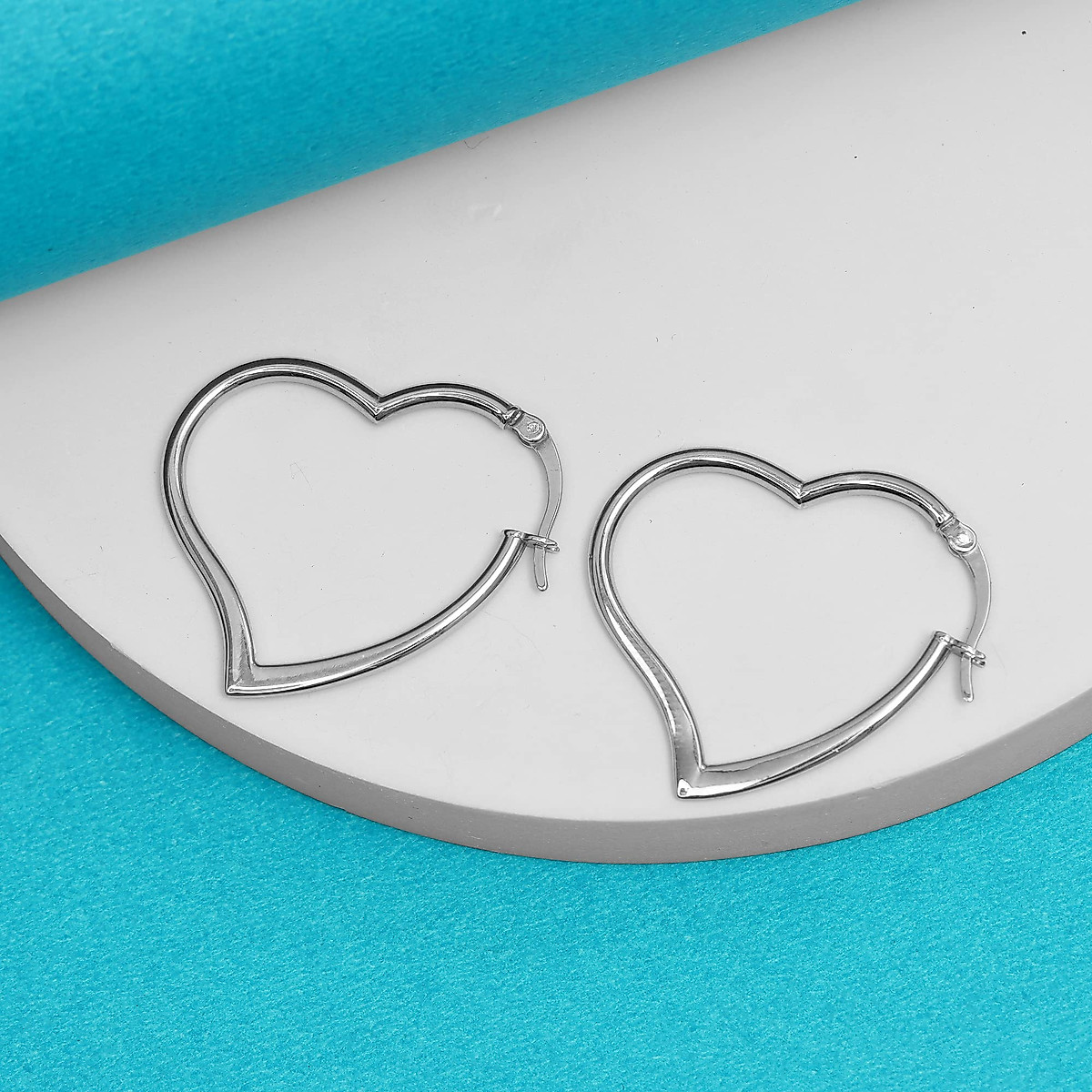 LeCalla 925 Sterling Silver Heart Hoop Earrings Jewelry Lightweight Italian Love Theme Heart Shape Hoops Earring for Women - 30mm