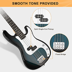 GLARRY Full Size Electric Bass Guitar with 20W AMP, 4 String Beginner Starter Kit with Accessories including Cable, Strap, Bag for Kids and Adults (Dark blue)