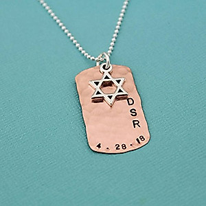 Personalized Star of David Necklace for Boys, Bar Mitzvah Gift, Copper and Stainless Steel