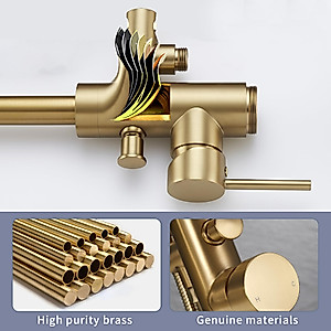TapLong Brushed Gold Floor Mounted Tub Filler Shower Faucet Freestanding Bathtub Faucet with Hand shower High Flow Rate Max 6 GPM-51015BG