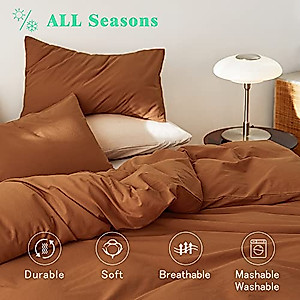 FANSTIVE Duvet Cover Queen, 100% Washed Cotton Linen Like Super Soft and Breathable, 3 Pieces Burnt Orange Bedding Duvet Covers, Farmhouse Comforter Cover Set with Zipper Closure(No Comforter)