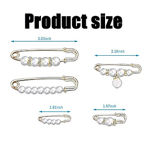 Sonloka Pearl Brooch Pins for Women Fashion, Crafts, Sweater Shawl Clip Double Gold Waist Pants Extender Safety Pins,5 Pcs (White)