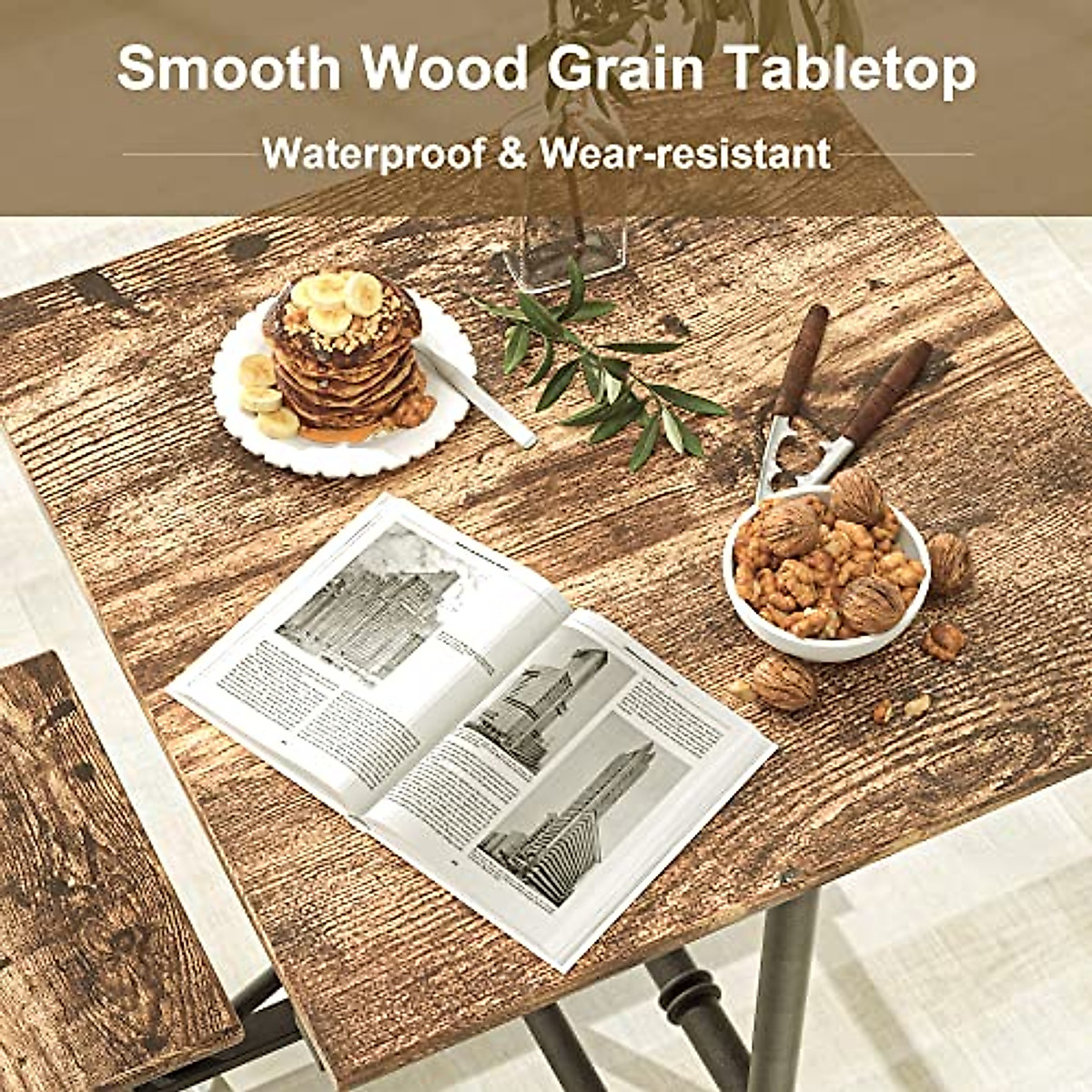 VECELO 3-Piece Bar Table Chairs, Square Counter Height Bistro Dinette Sets with 2 Barstools for Kitchen, Breakfast Nook, Small Spaces, Rustic Brown