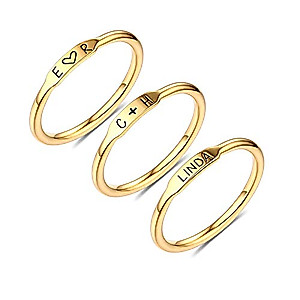 AILIN Stackable Name Ring Personalized 925 Sterling Silver/Brass Gold/Rose Gold Color Custom Heart Symbol Year Initial Letter Rings Gifts For Women Girlfriend