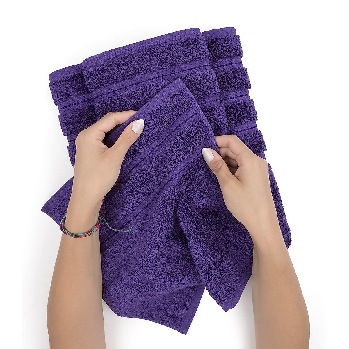 American Soft Linen Luxury 6 Piece Towel Set, 2 Bath Towels 2 Hand Towels 2 Washcloths, 100% Cotton Turkish Towels for Bathroom, Purple Towel Sets