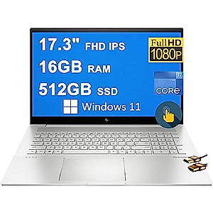 HP Envy 17 Business Laptop 17.3" FHD IPS Touchscreen (300 nits) 12th Generation Intel 12-Core i7-1260P Processor 16GB RAM 512GB SSD Backlit Keyboard Thunderbolt USB-C B&O Win11 Silver + HDMI Cable