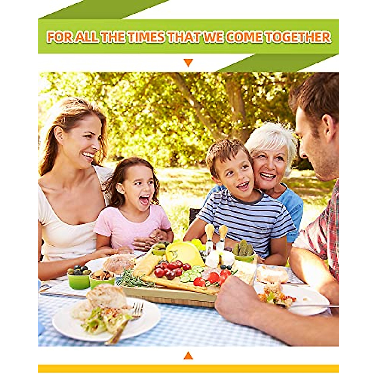 Kunaboo Bamboo Charcuterie Board Set-Green Ramekins-Climate Pledge Friendly Certified Cheese Board with Knife Set (FSC Certified eco-Friendly Bamboo)-Free Travel Canvas Bag-Cheese Boards Gift Set