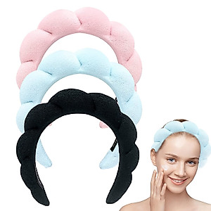 OSOLVE Spa Headband for Women, Sponge and Terry Towel Cloth Fabric Head Band for Face Washing, Makeup Removal, Shower, Skincare (1pcs-Blue)