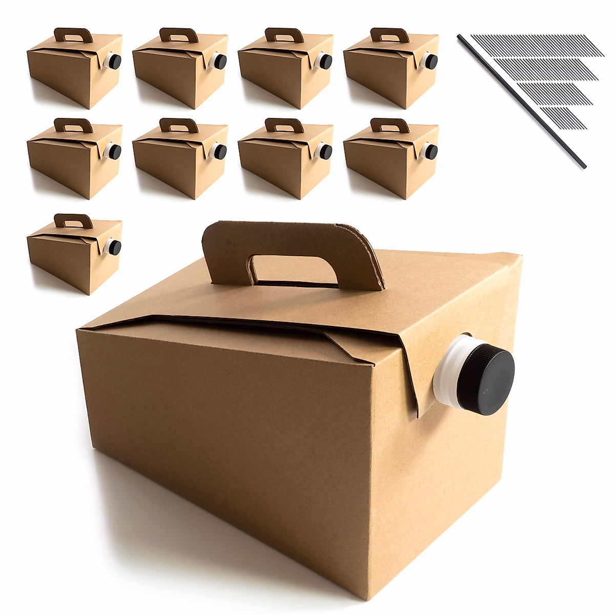 Rimcrow Disposable Coffee To Go Container for Catering Hot or Cold Beverages; 10 Portable and Insulated 96 oz Carafe; Cardboard Coffee Box with Handle; Includes 100 Pack Plastic Stir Sticks