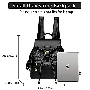 NZ SIXVONA Small Backpack for Women, Drawstring Mini Backpack Faux Leather Flap Checkered Backpack Purse for Women-Black