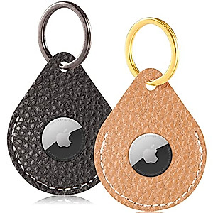 2 Pack Airtag Holder Leather Case Air Tag Cover Keychain GPS Tracker Remote Finder Key Travel Backpack Pet Locator